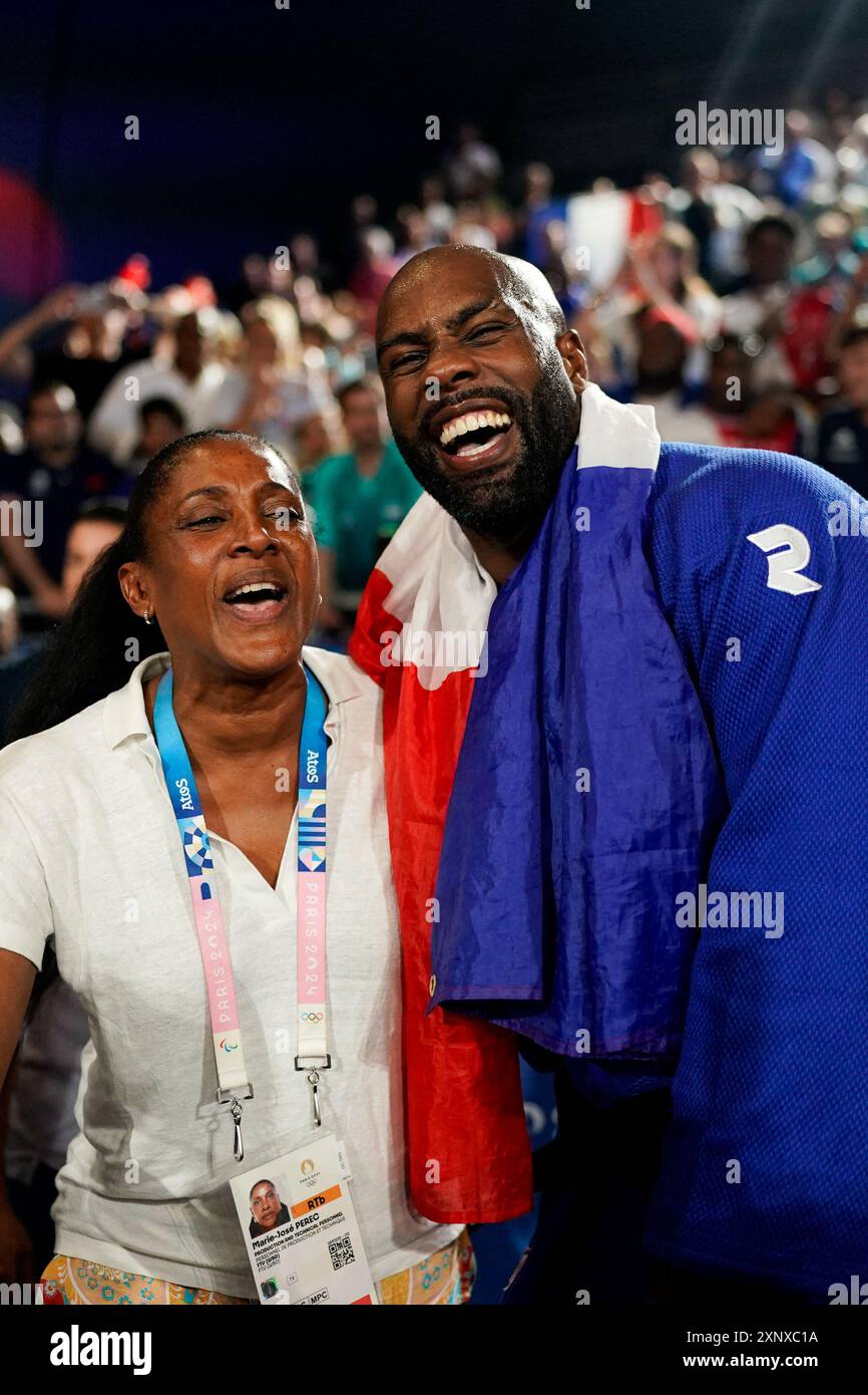 Paris, France. 02nd Aug, 2024. Teddy Riner of Team France celebrates ...