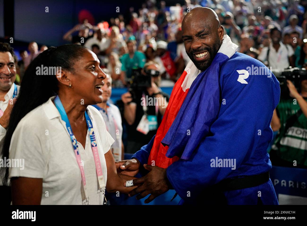 Paris, France. 02nd Aug, 2024. Teddy Riner of Team France celebrates ...