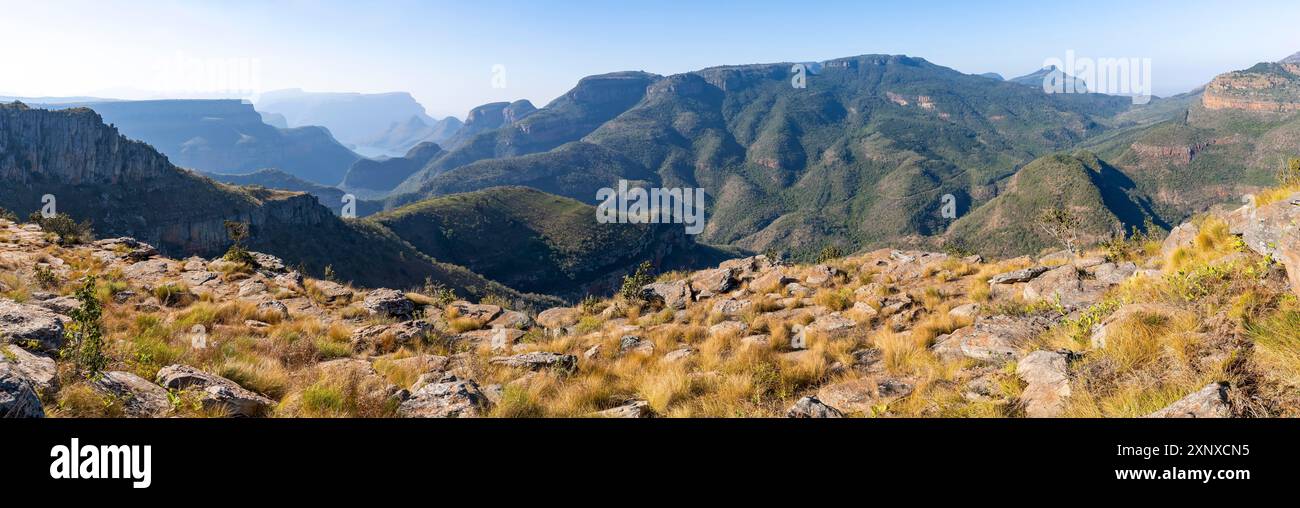 Panorama, view of the Blyde River gorge, Lowveld Viewpoint, in the ...