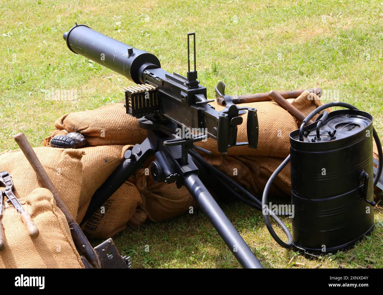 Historical reenactment of World War I with a water-cooled automatic ...