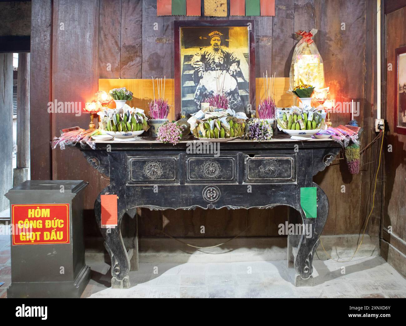 Altar decorated with bananas and flowers in the Hmong royal palace, Sa ...