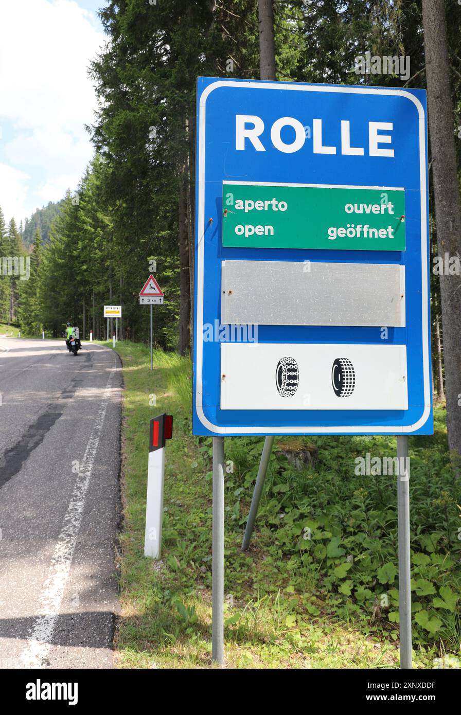 road sign indicating that the Italian mountain pass called ROLLE is ...