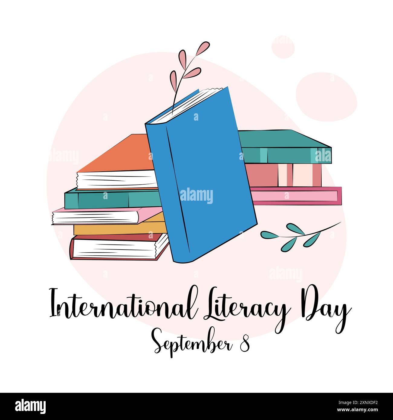 International Literacy Day September 8 celebration. Books stack ...