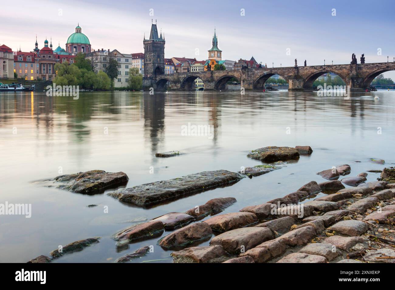 Charles Bridge, OId Town Bridge Tower and dome of St. Francis of Assisi ...