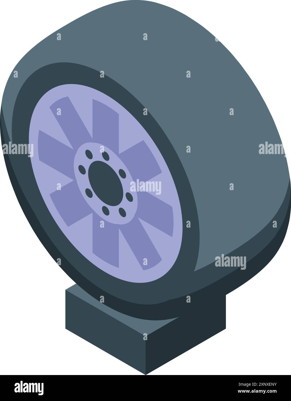 Alloy wheel with tire standing on square pedestal, isometric ...