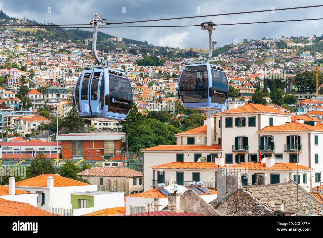 Cable car over Funchal, Teleferico do Funchal, Funchal, Madeira ...