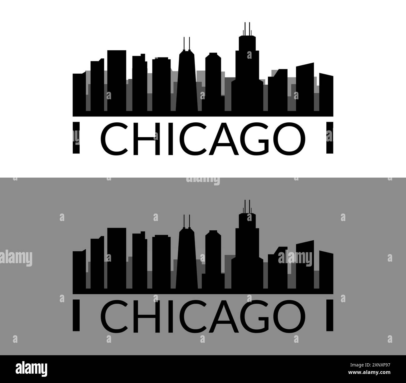 Chicago city skyline illustration Black and White Stock Photos & Images ...