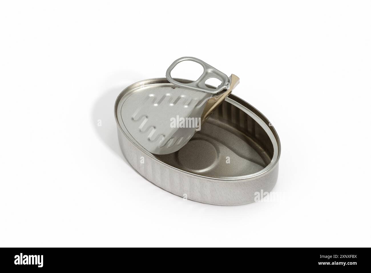 Open tin can isolated on a white background. Metallic Food container ...