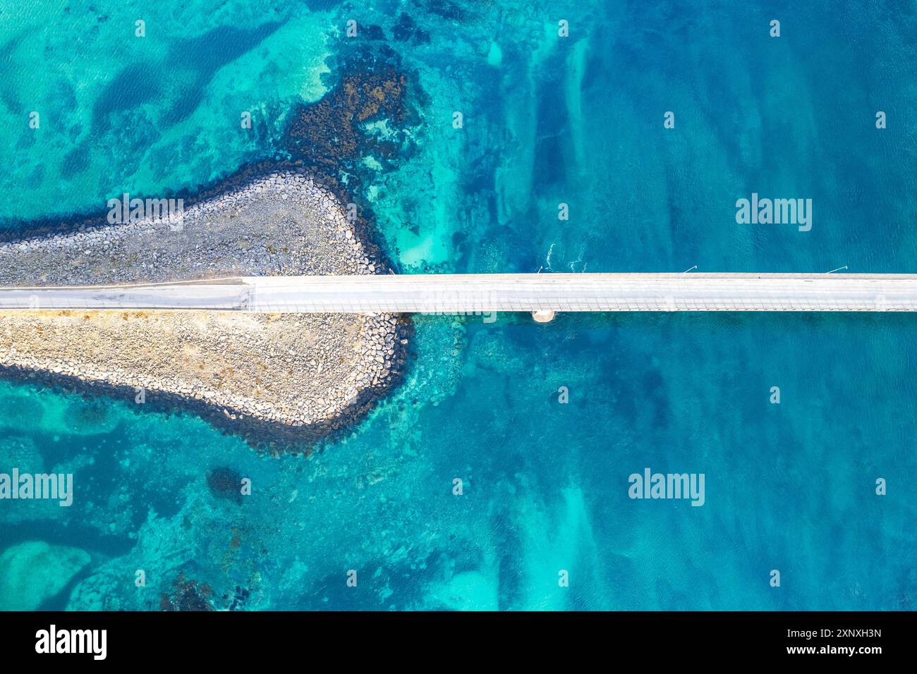 Aerial view of the bridge linking islands crossing the fjord with ...