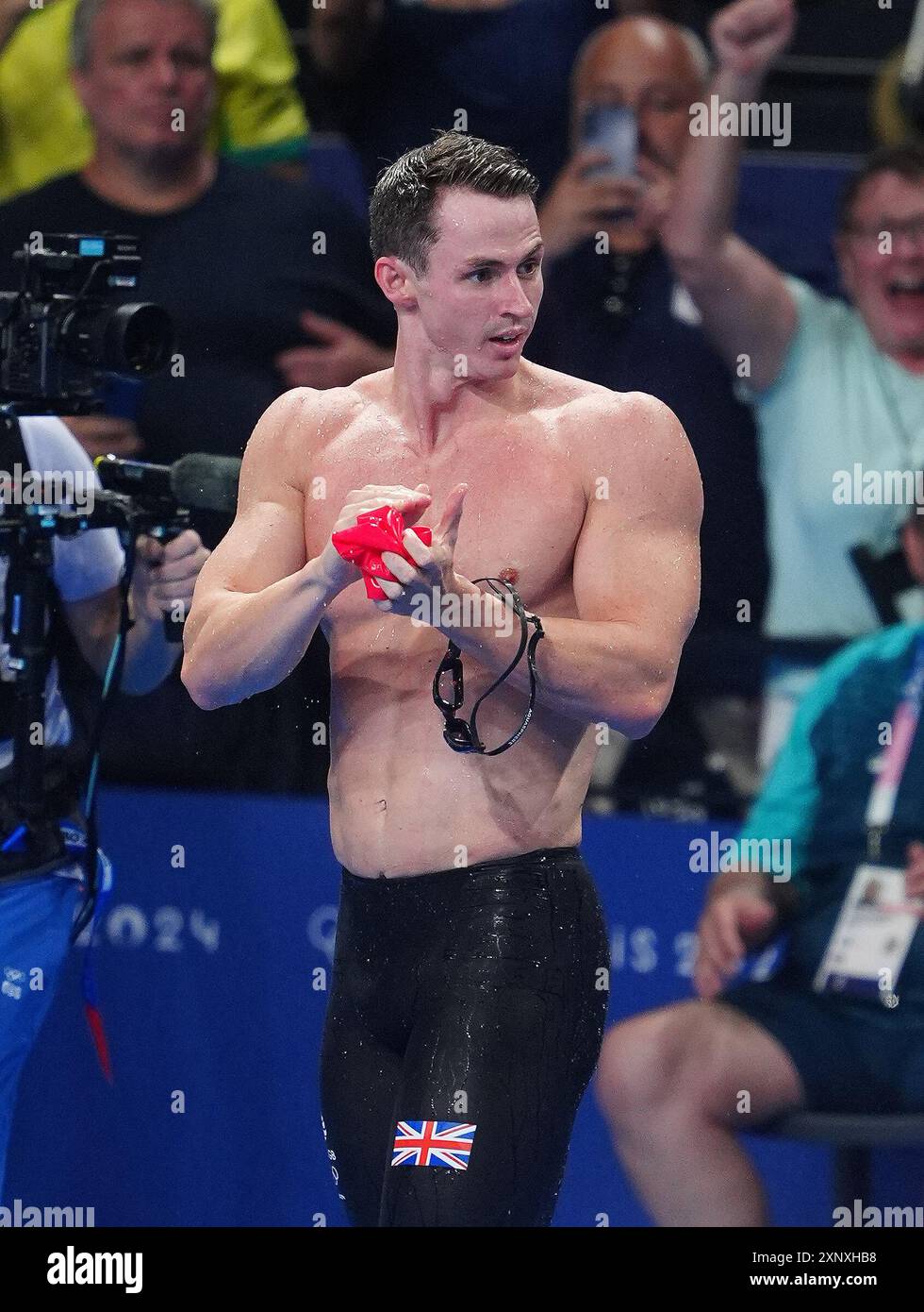 Great Britain’s Ben Proud celebrates winning silver after the Men’s 50m ...