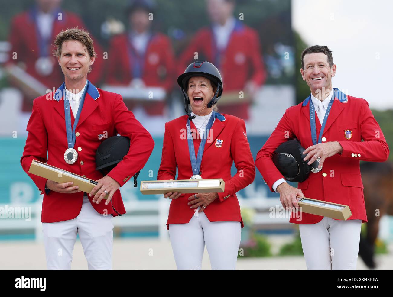 Versailles France 2nd Aug 2024 Silver Medalists Mclain Ward L Laura Kraut C And Karl 