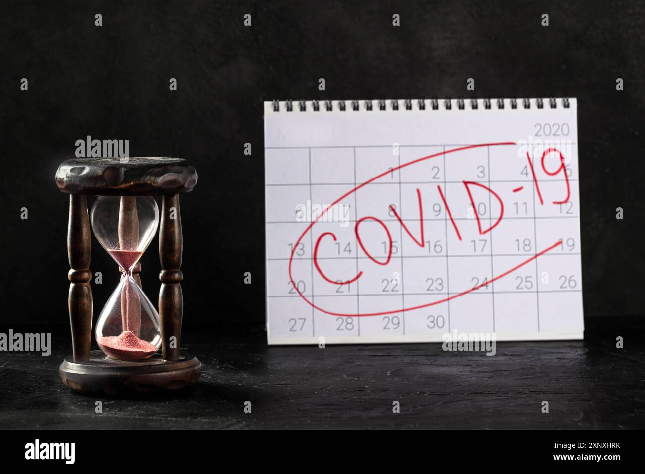 Time lost in quarantine because of coronavirus concept, an hourglass ...