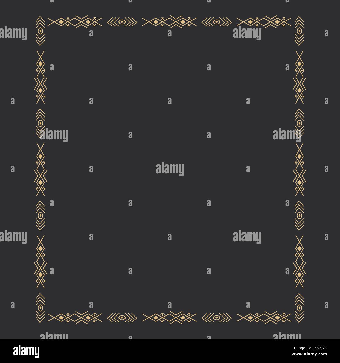 Gold frame with tribal native indian arrow, ornament. Border thin line ...