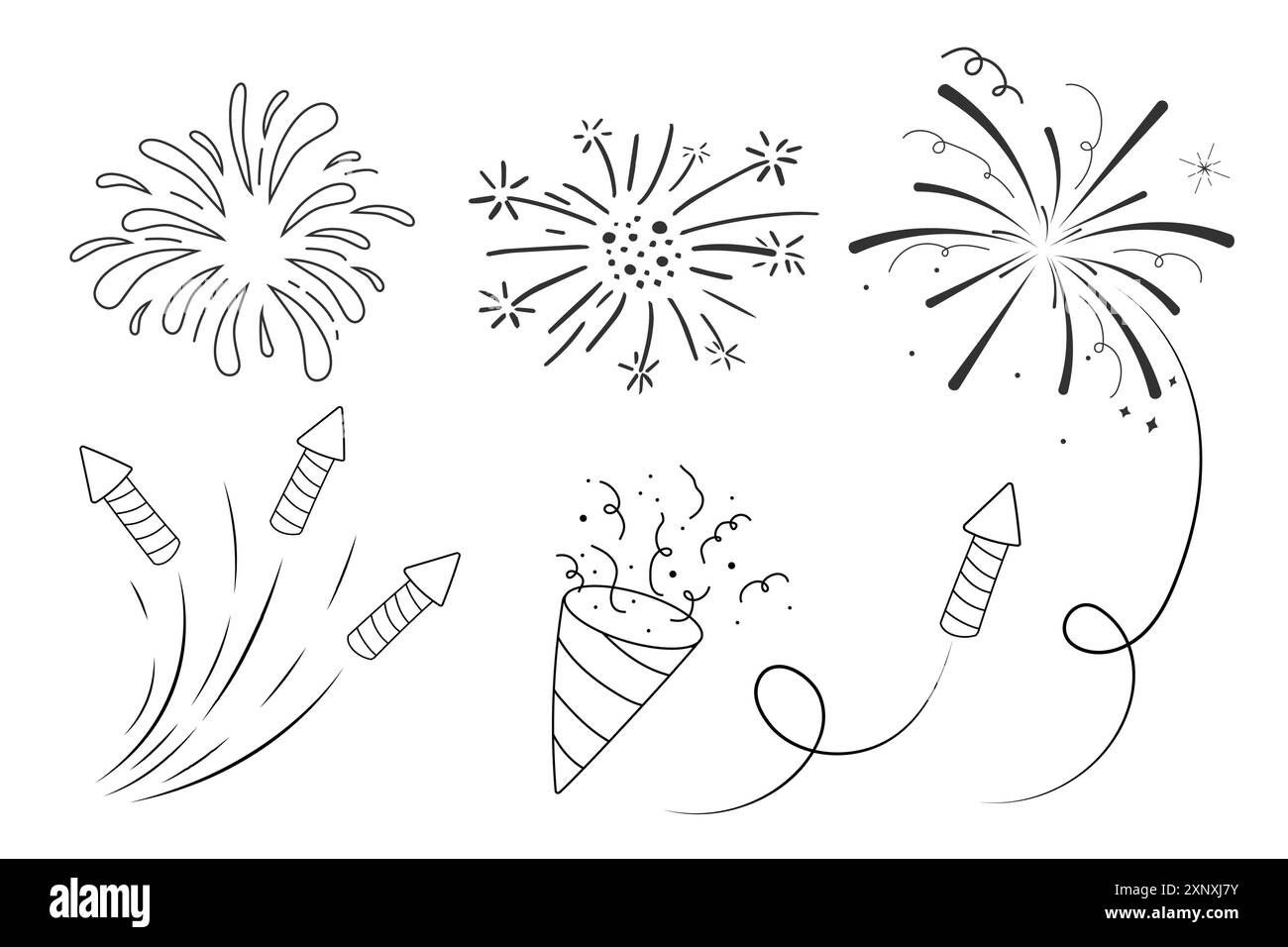 Fireworks and rocket, salute with burst, light and festive explosions ...