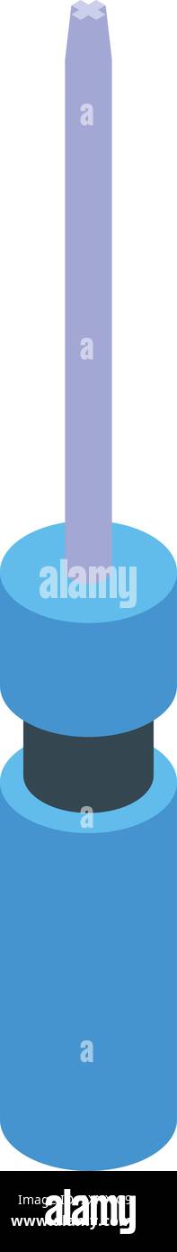 Blue screwdriver with black and silver details standing upright on ...