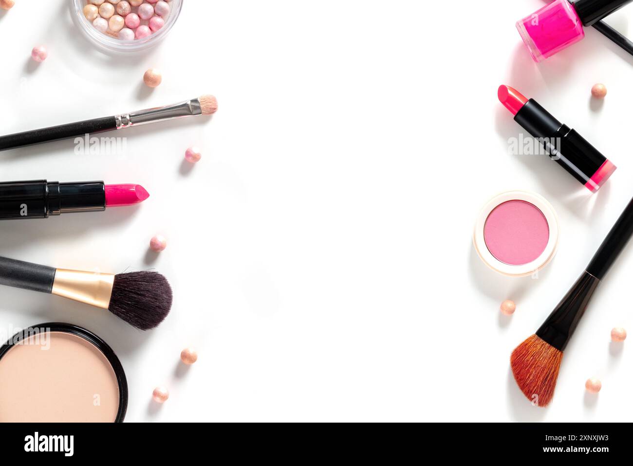 Makeup banner design with copy space. Make-up products and tools, shot ...