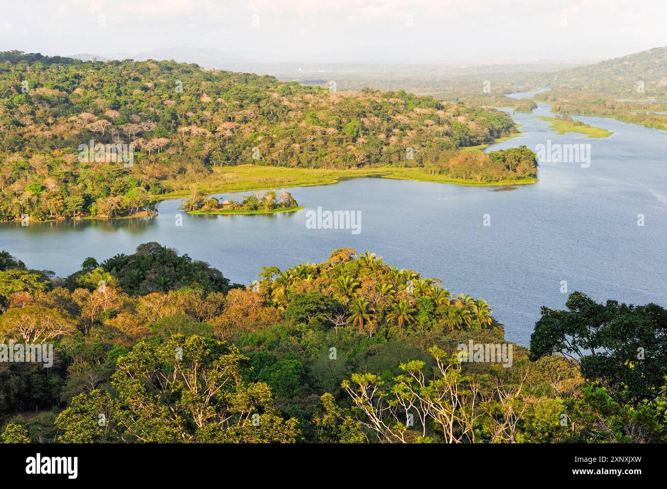 Aerial view over the Chagres River from the watch tower of the Gamboa ...
