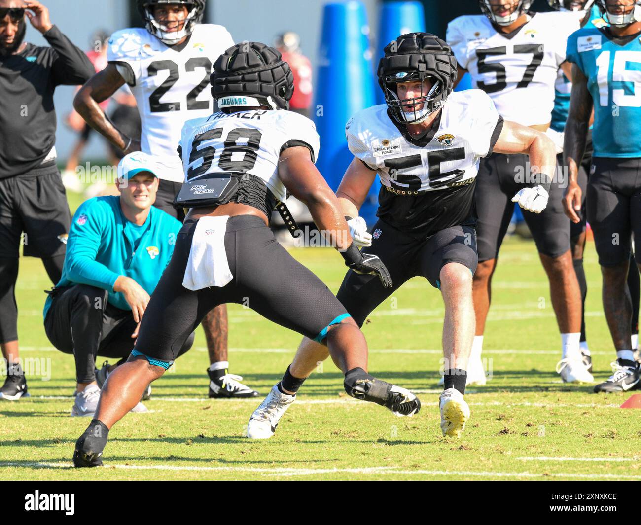 August 2, 2024: Jaguars rookie linebacker Andrew Parker Jr (58) and ...