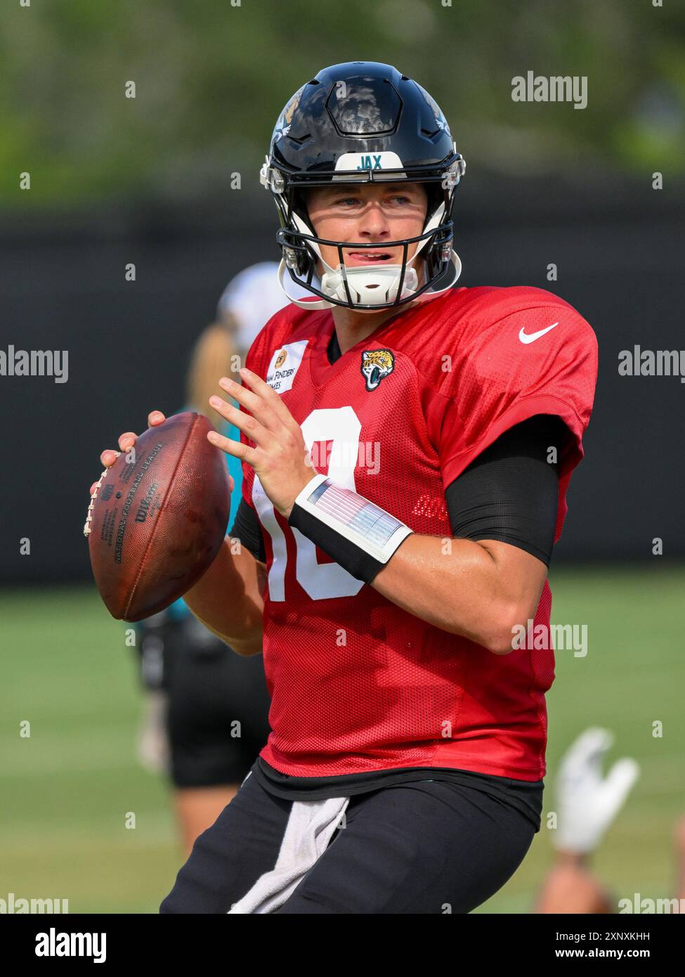 August 2, 2024: Jaguars quarterback Mac Jones (10) during training camp at Miller Electric ...