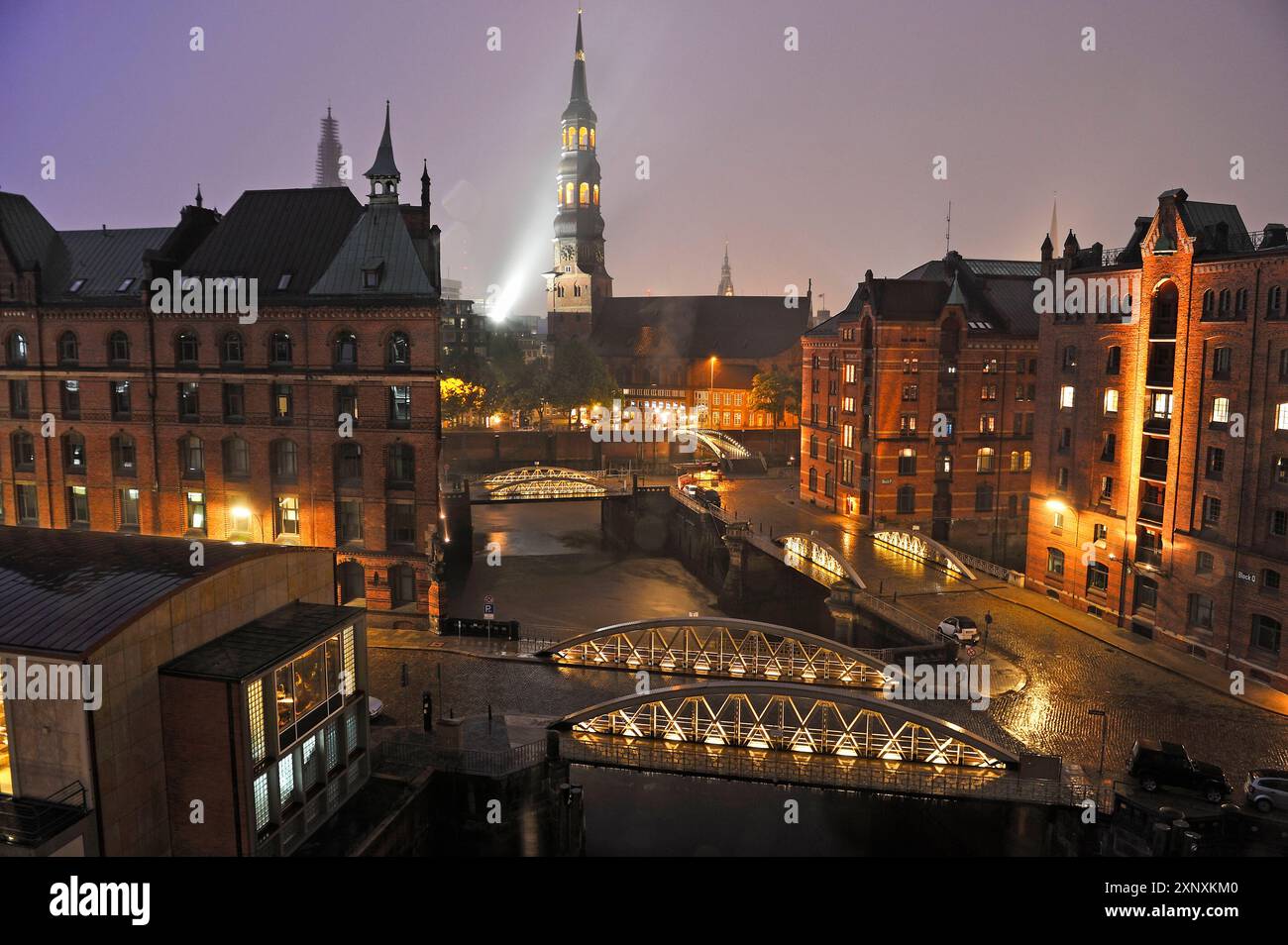 Aerial view of the Kleines Fleet canal in the Speicherstadt City of ...