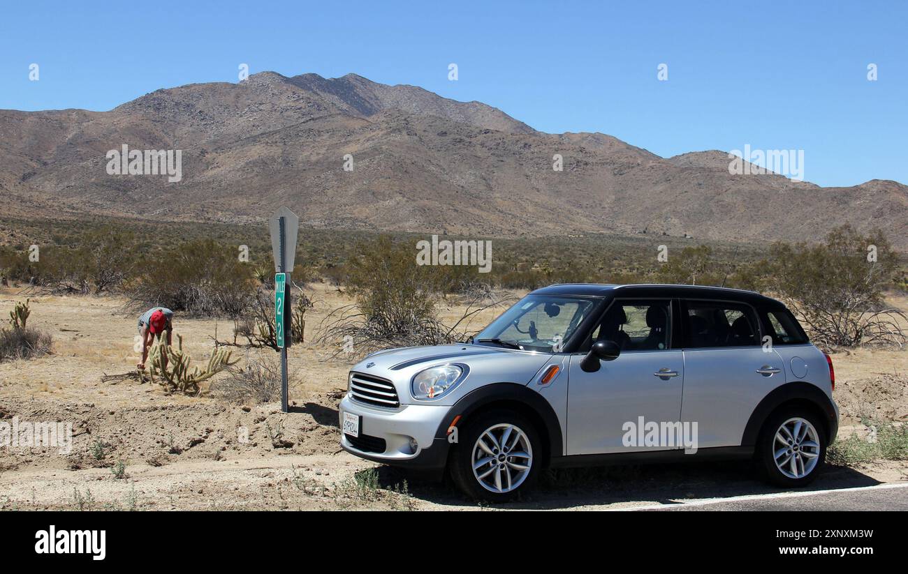 San Diego County highway S2, MINI COOPER car at the rest stop in the ...