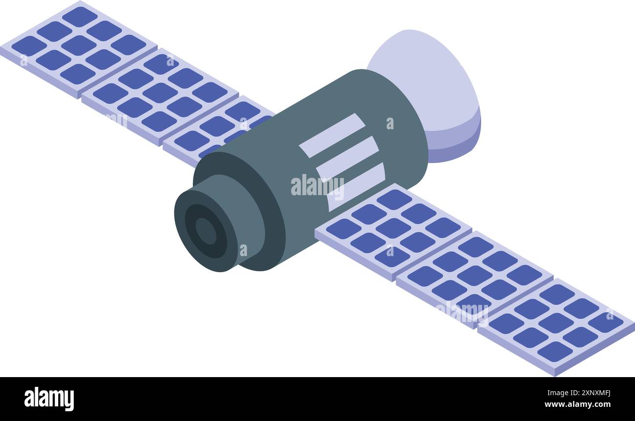 Space satellite with solar panels orbiting earth transmitting signals ...