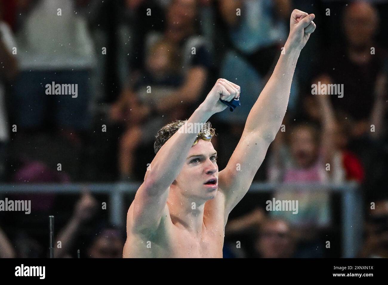 MARCHAND Leon of France celebrates during the Swimming, Men's 200m ...