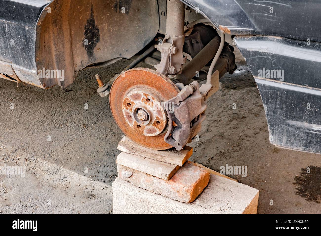 rusty disassembled front suspension of old car Stock Photo - Alamy