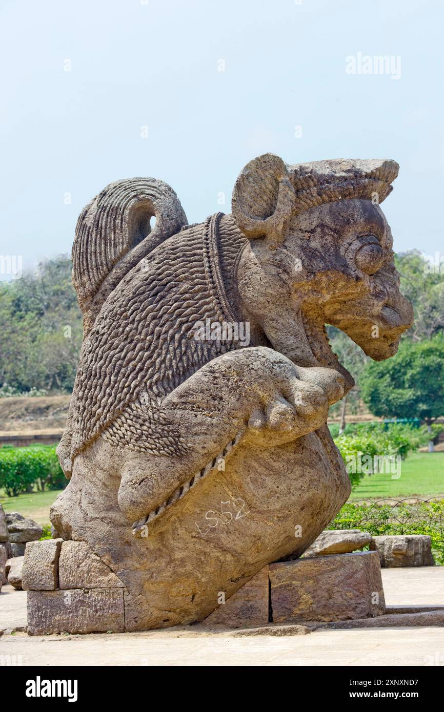 Stone statue of a mythical creature among ruins in the grounds of the ...