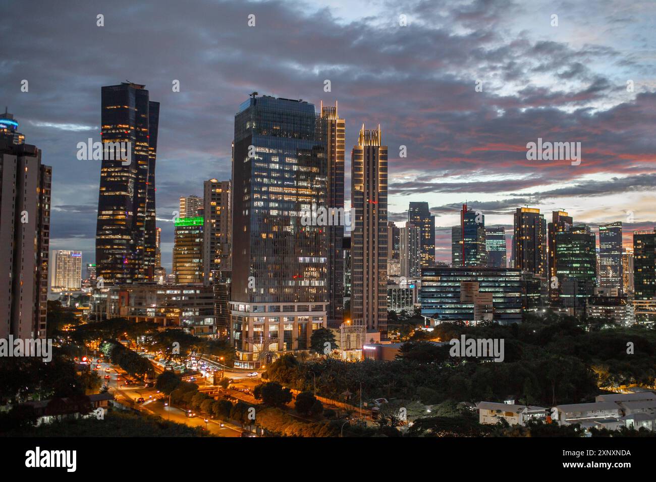 Evening skyline view of South Jakarta, Java, Indonesia, Southeast Asia ...