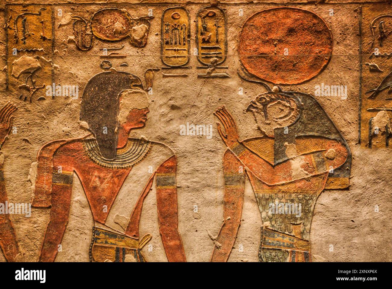 Relief of Pharaoh on left and Egyptian God Ra, Tomb of Rameses III ...