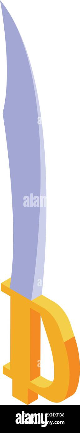 Isometric icon of a turkish yatagan sword standing upright with a gold ...