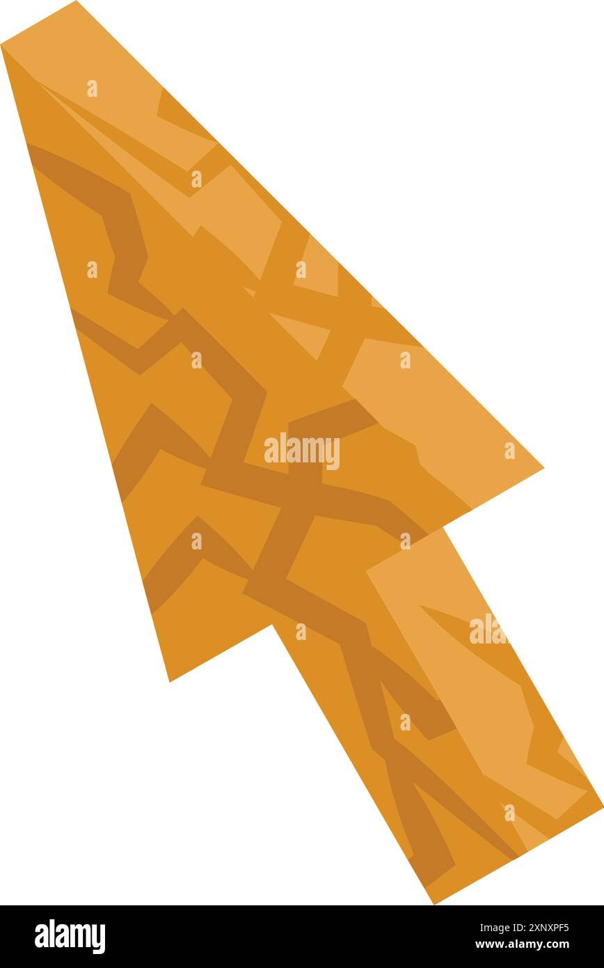 Yellow mouse cursor with cracks pointing diagonally on white background ...