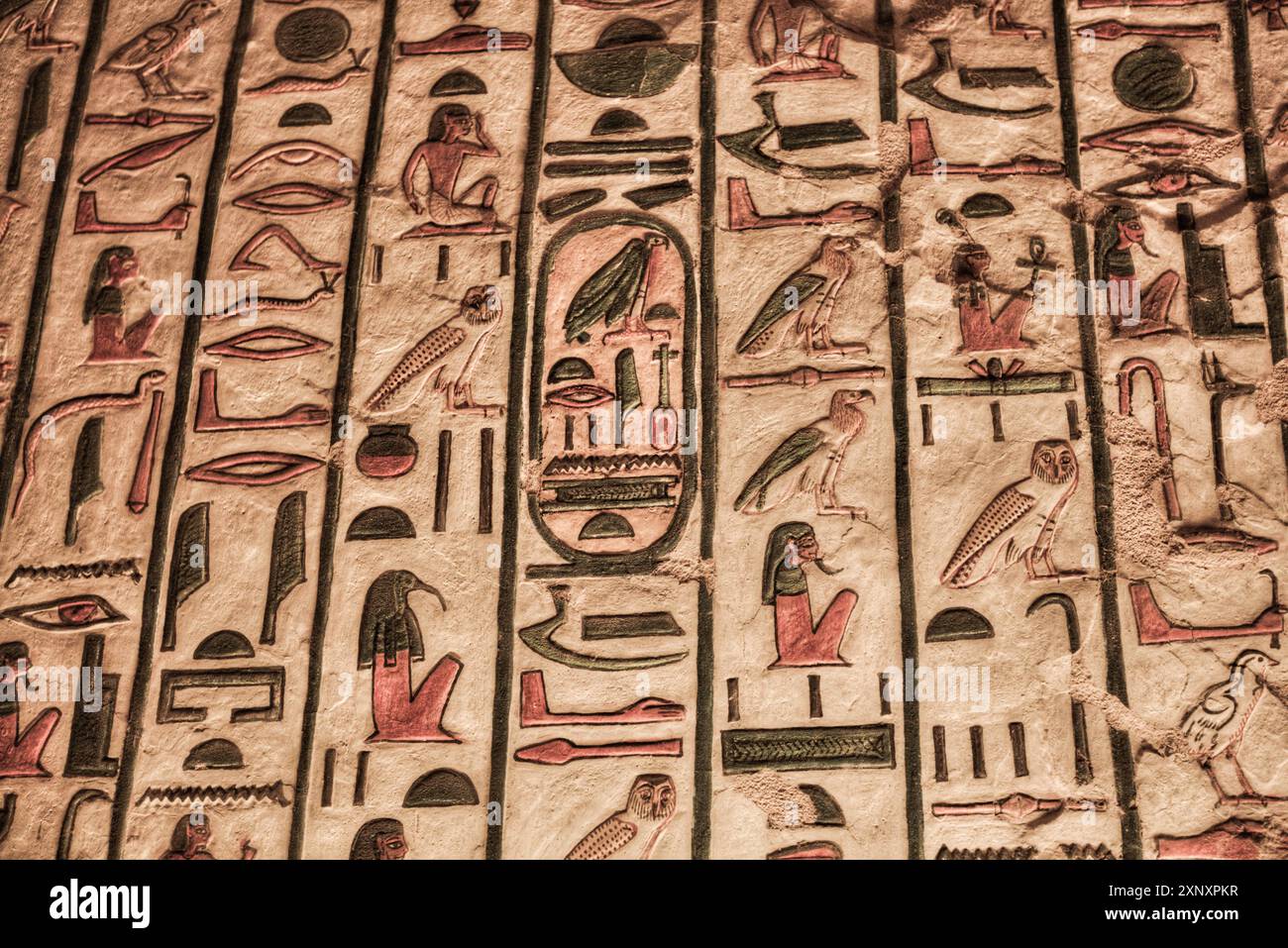 Hieroglyphics, Paintings and Relief, Tomb of Nefertari, QV66, Valley of ...