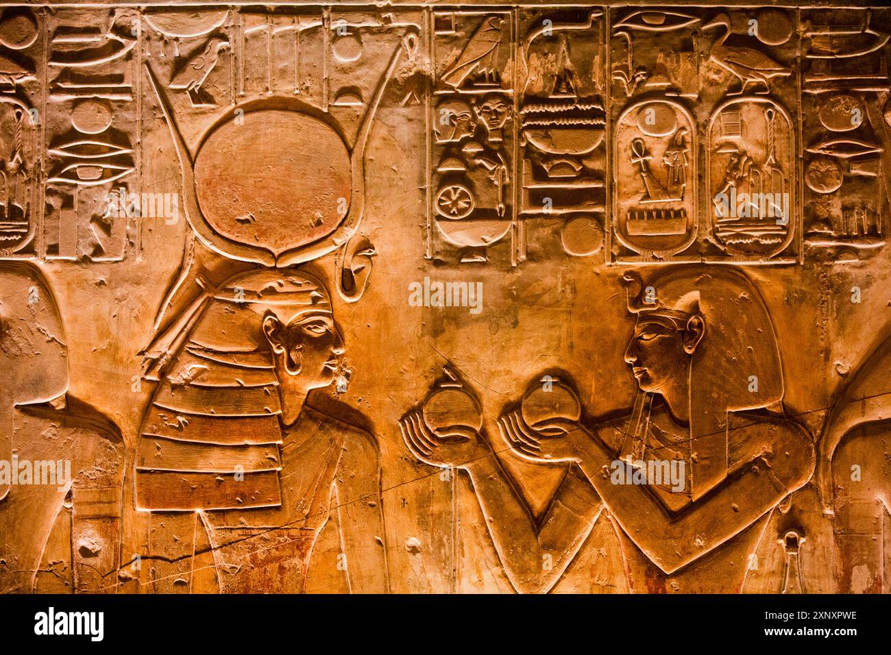 Pharaoh Seti I on right, Goddess Hathor on left, Bas Relief, Tomb of ...