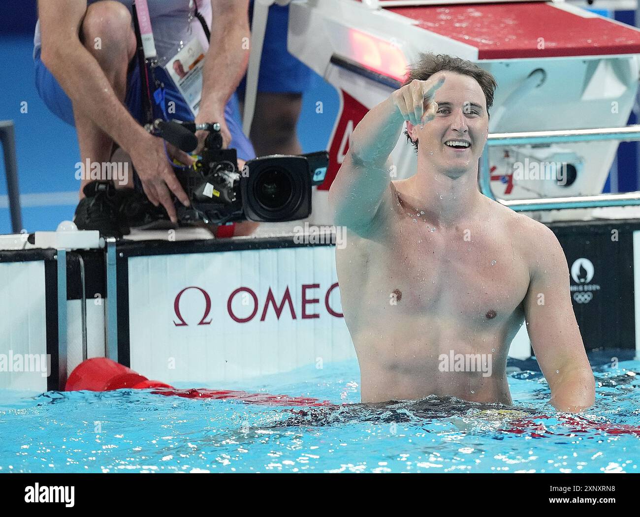 Paris, France. 2nd Aug, 2024. Cameron McEvoy of Australia celebrates ...