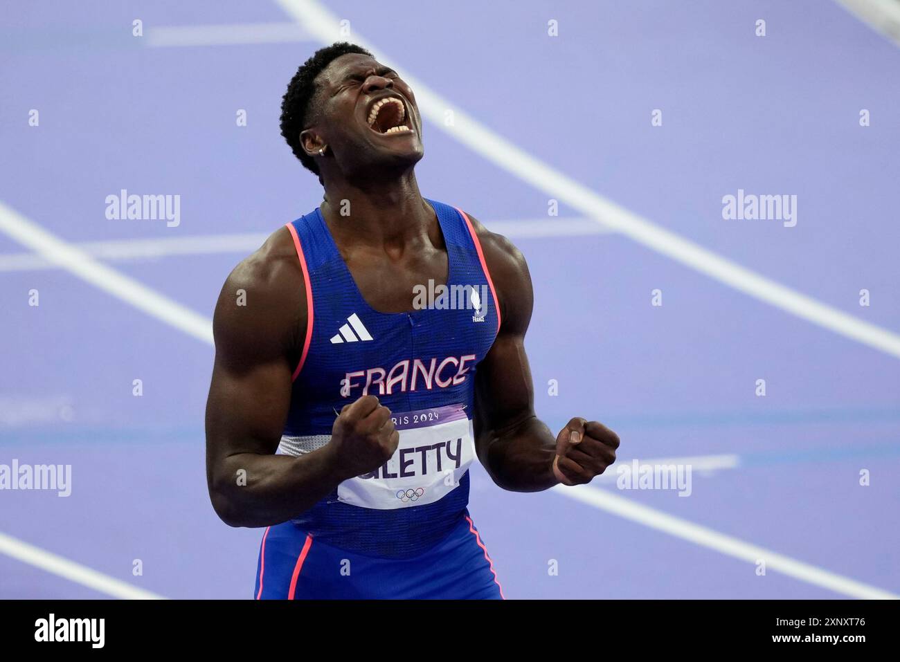 Makenson Gletty, of France, reacts after a heat in the decathlon 400 ...