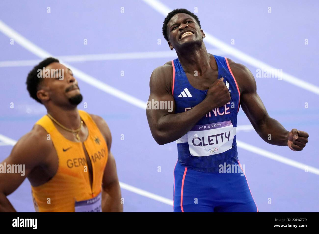 Makenson Gletty, of France, reacts after a heat in the decathlon 400 ...