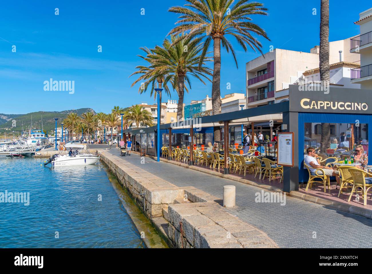 View of bars and cafes at Port d Andratx, Majorca, Balearic Islands ...