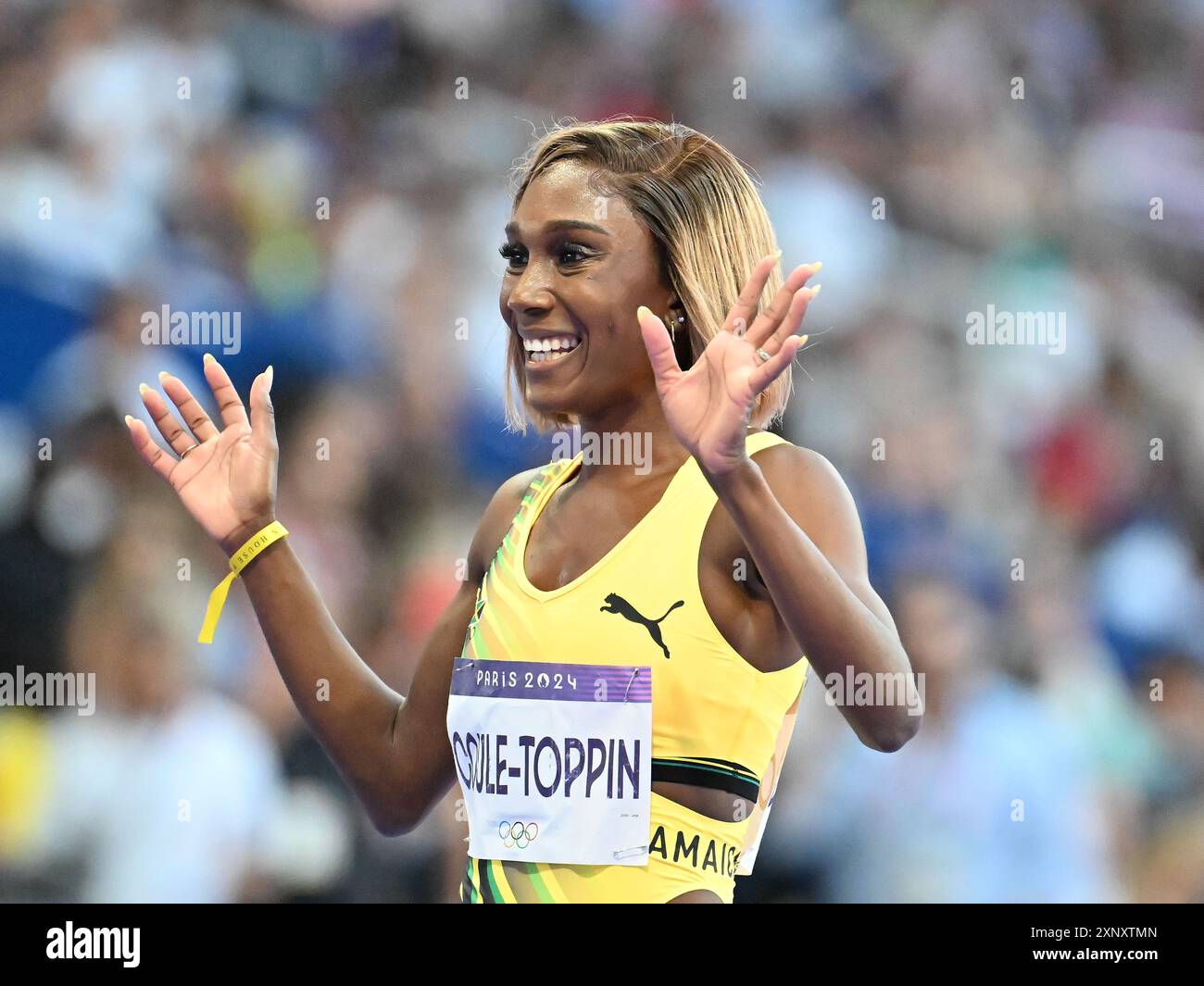Paris, France. 2nd Aug, 2024. Natoya Goule-Toppin of Jamaica reacts after the women's 800m round ...