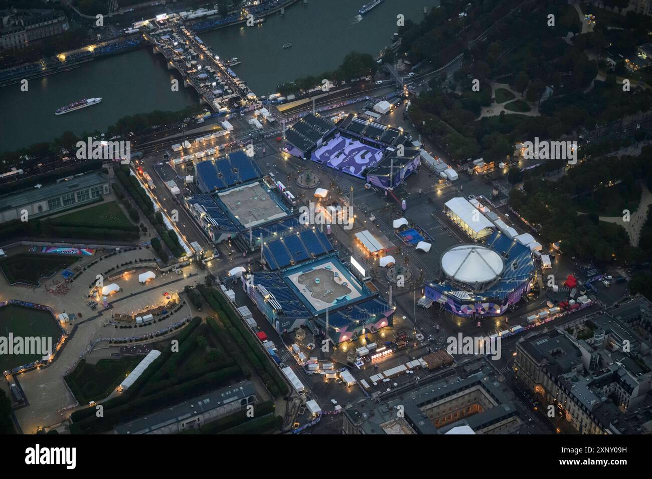 This aerial photo shows a view of Place de la Concorde with its Olympic ...