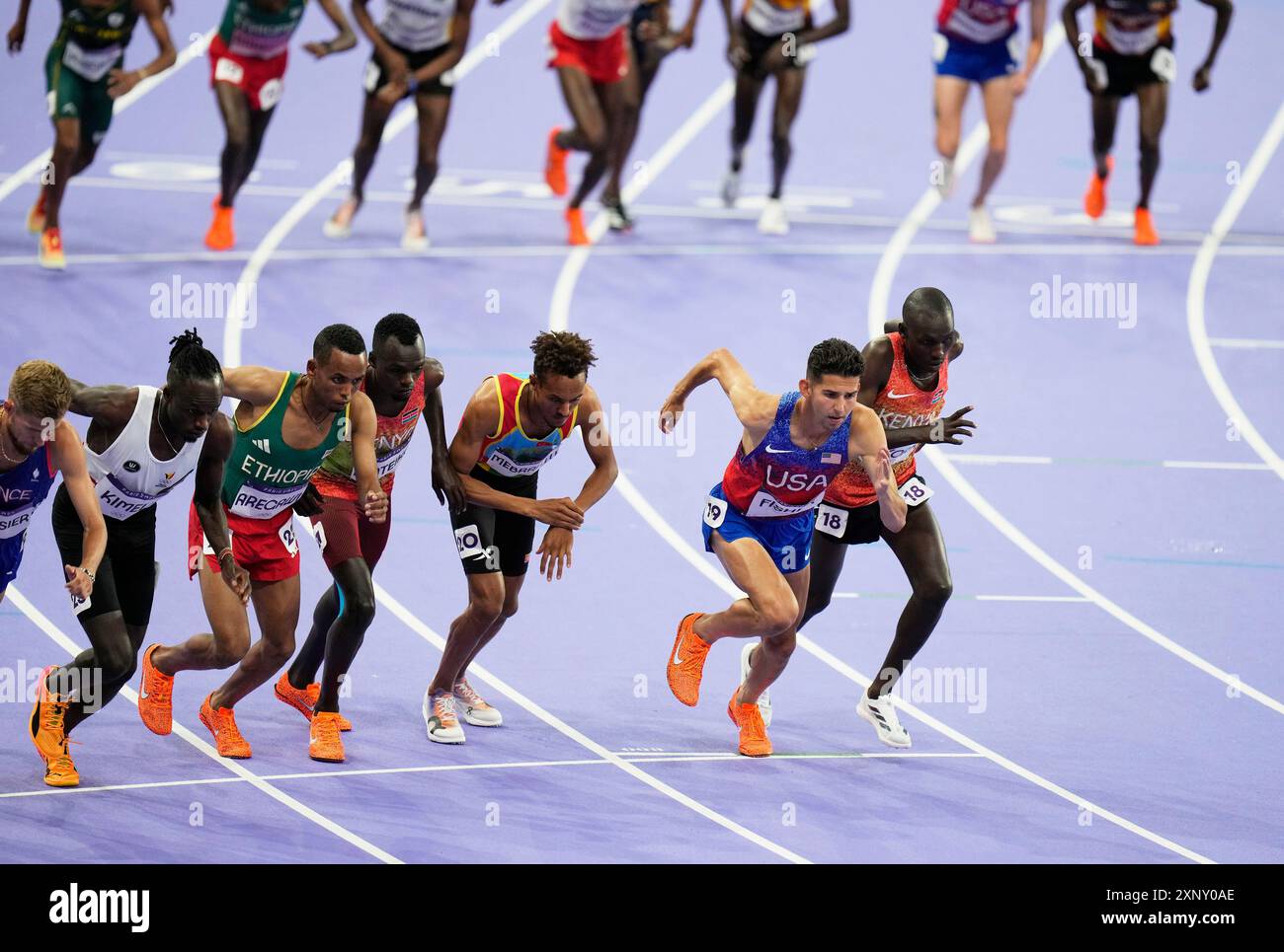 Paris, France. 02nd Aug, 2024. Runners start the Men's 10,000m Final in ...