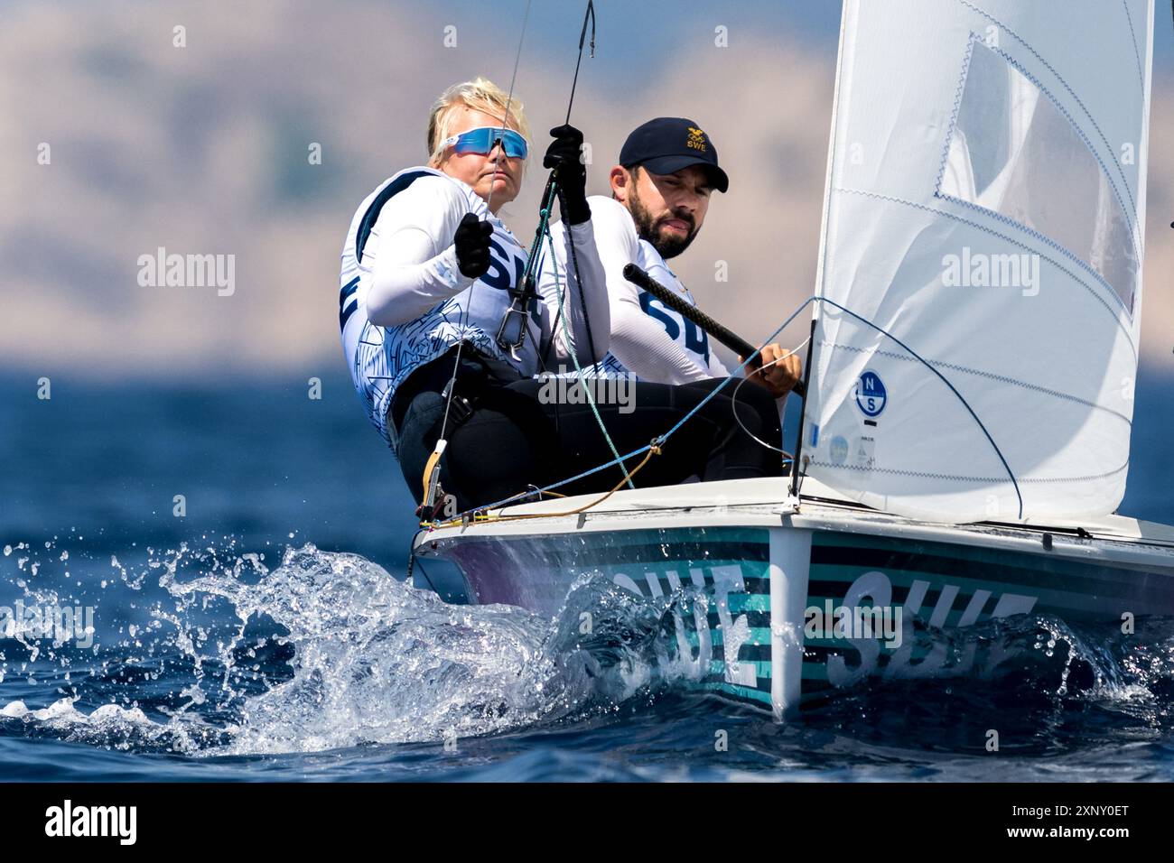 Anton Dahlberg and Lovisa Karlsson of, Sweden. , . compete in Mixed Dinghy - 470 day 7 of the ...