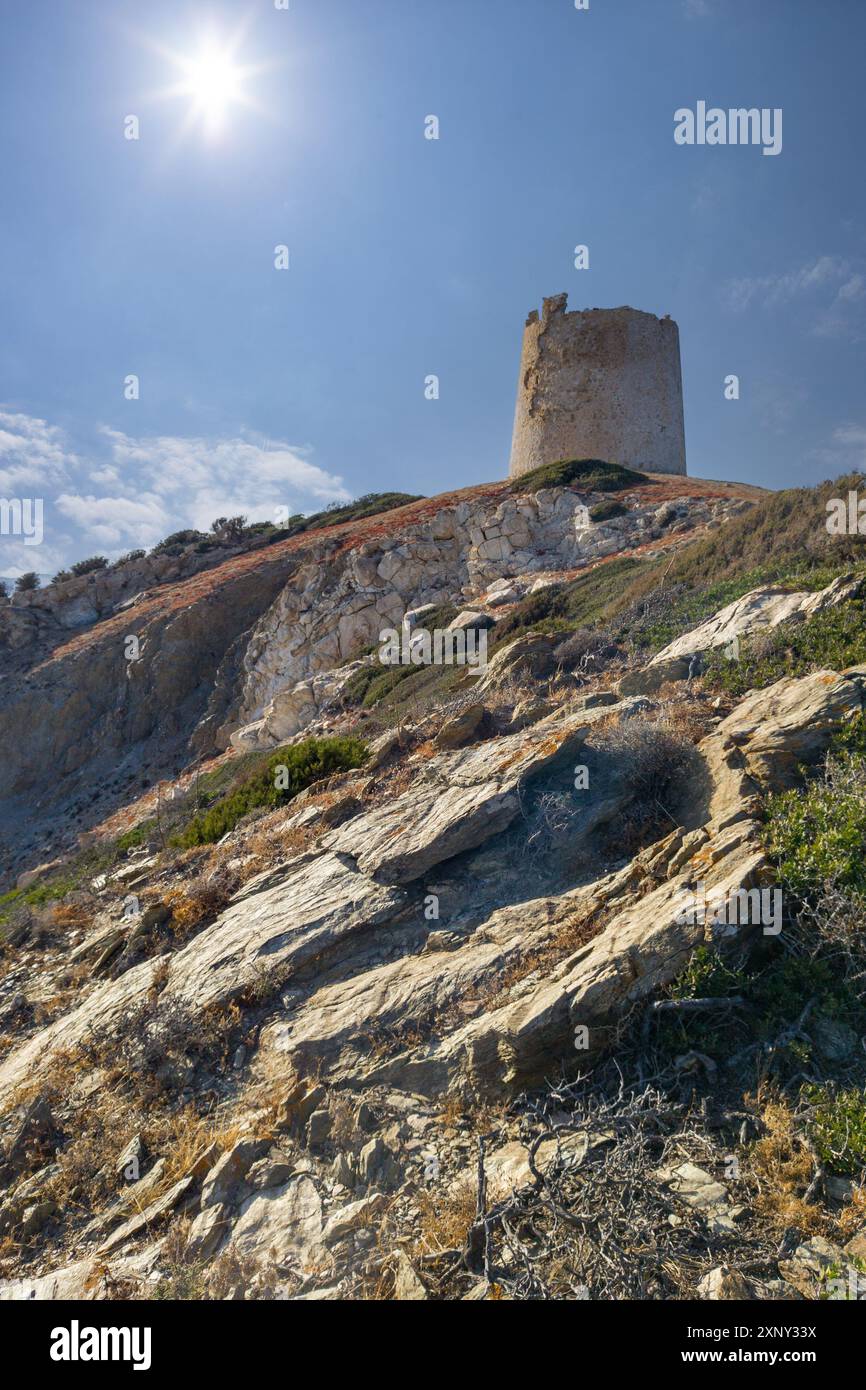 Ancient Spanish Watchtower Atop Rocky Sardinian Hill Stock Photo - Alamy