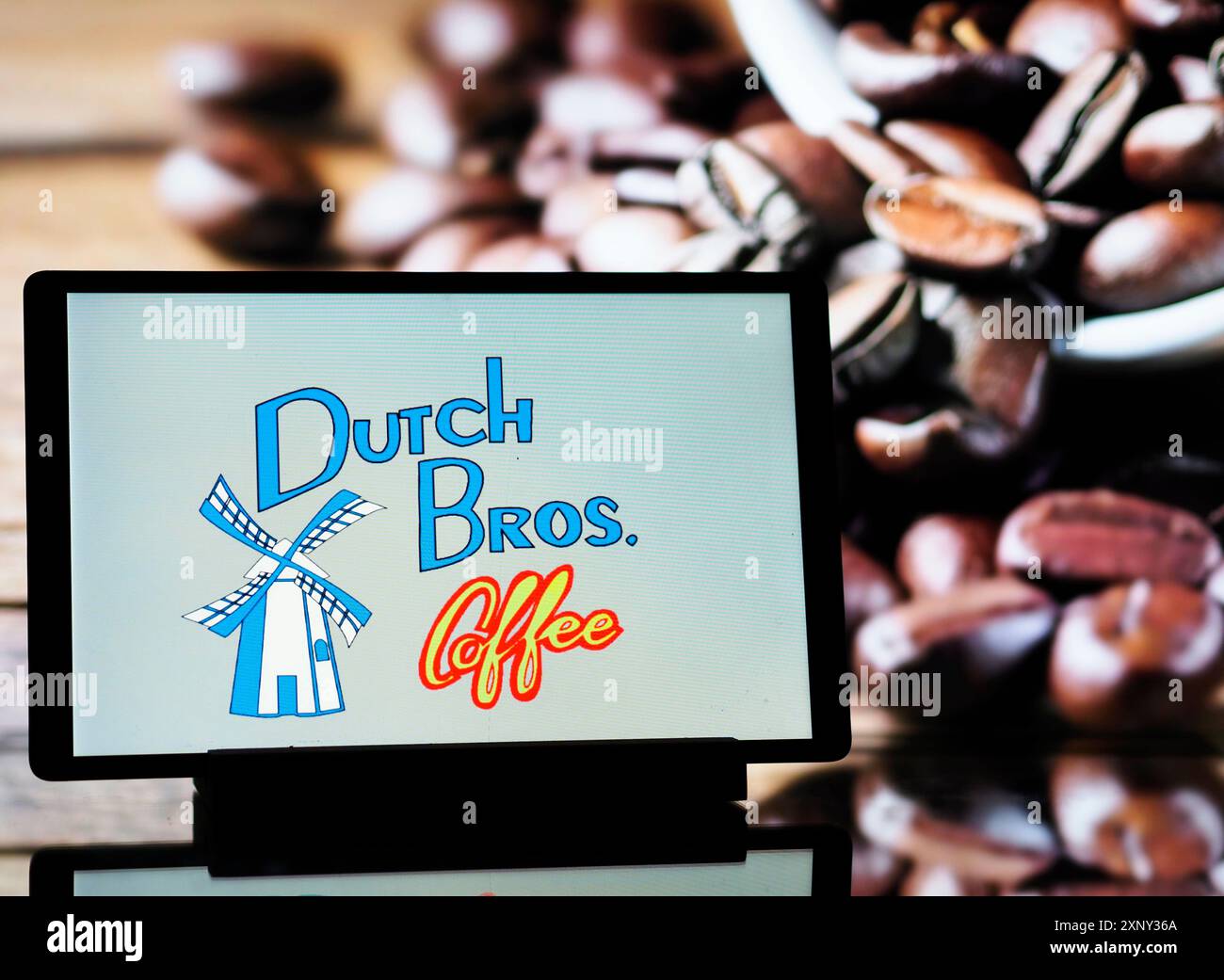 In this photo illustration, a Dutch Bros coffee logo seen displayed on ...