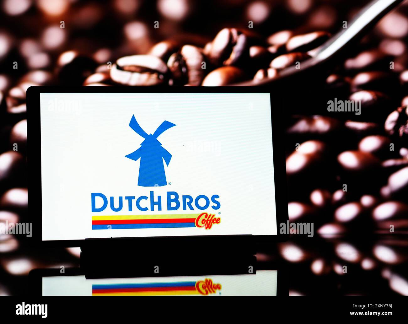 In this photo illustration, a Dutch Bros coffee logo seen displayed on ...