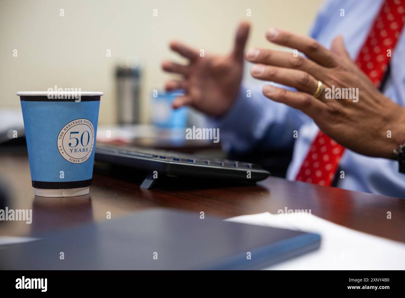 Paul Dans, director of the Heritage Foundation's 2025 Presidential Transition Project, gestures ...