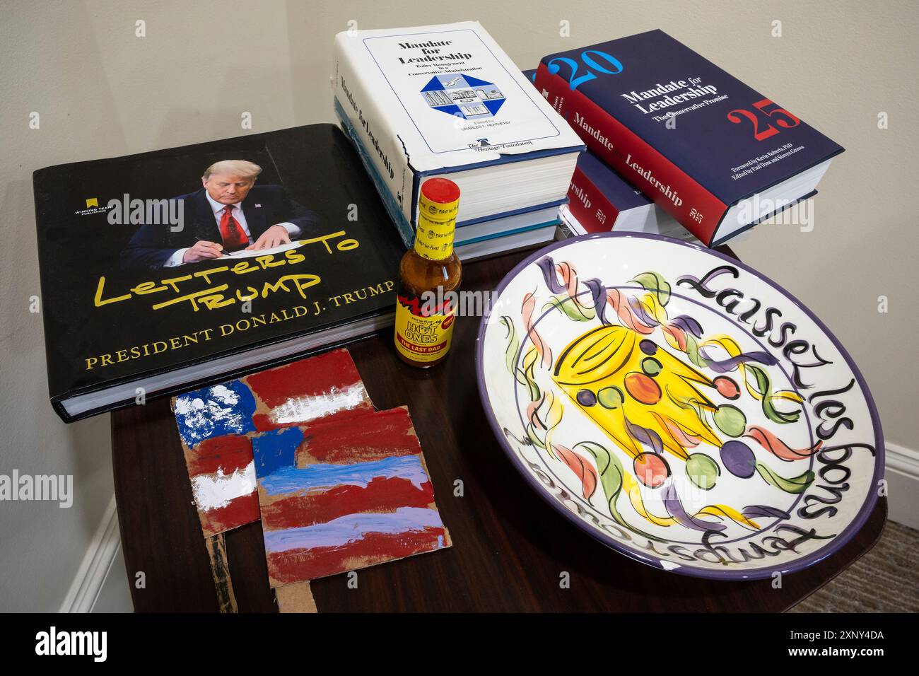Items are seen in the office of Paul Dans, director of the Heritage Foundation's 2025 ...