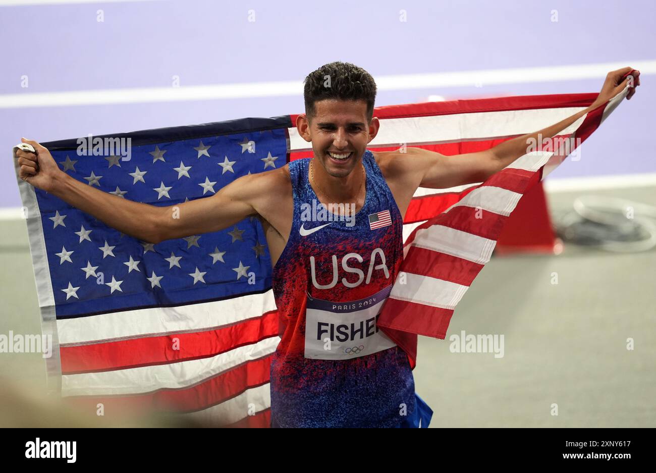 USA's Grant Fisher celebrates winning bronze in the men's 10k final at ...