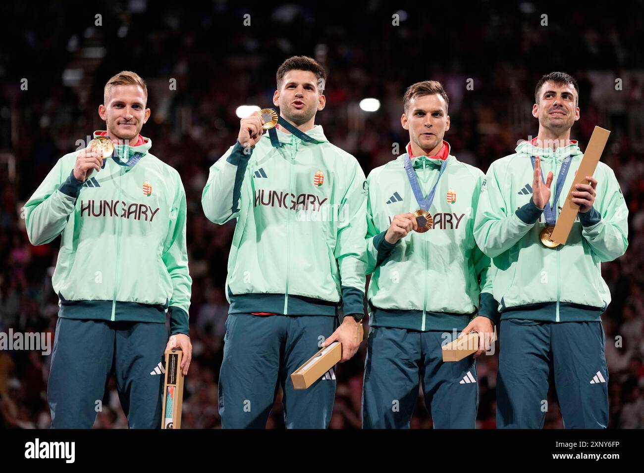 Hungary's fencers Gergely Siklosi, Mate Tamasn Koch, Tibor Andrasfi and ...